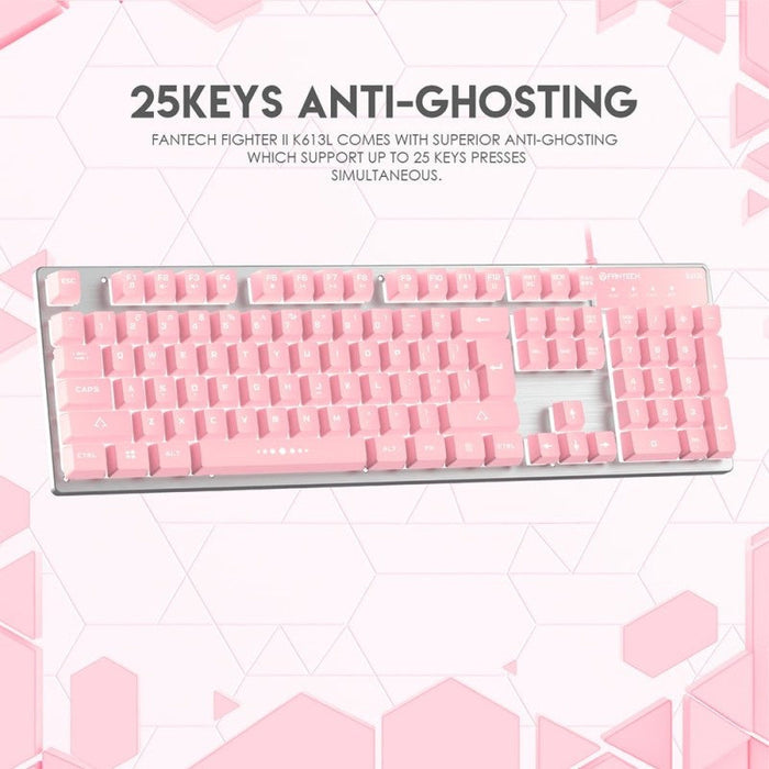 Fantech K613L FIGHTER II, Mechanical Feel, Stylish Pink Wired Gaming K