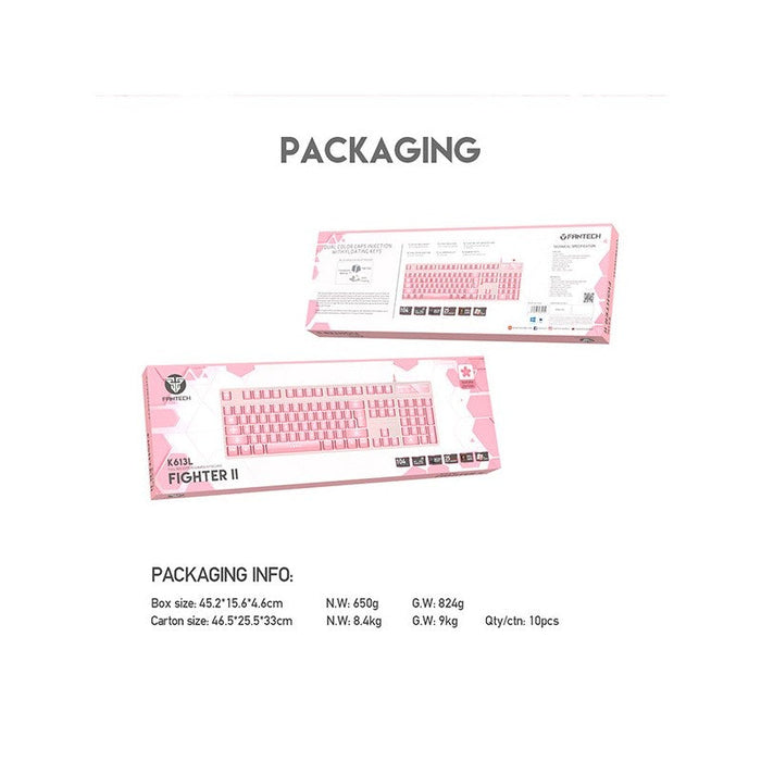 Fantech K613L FIGHTER II, Mechanical Feel, Stylish Pink Wired Gaming K